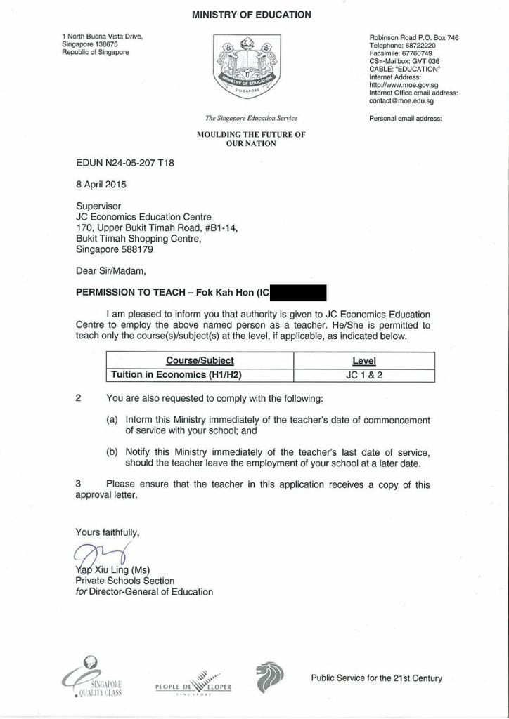 Registered with MOE - Economics Tuition